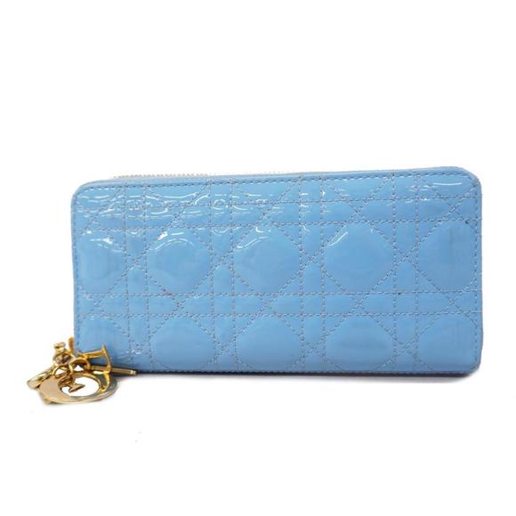 Dior | Bags | Christian Dior Long Wallet Cannage Enamel Light Blue ...